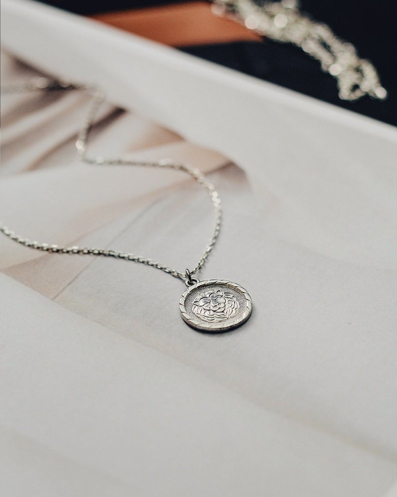 Lion Coin Necklace Solid 925 Sterling Silver Minimalist - Etsy