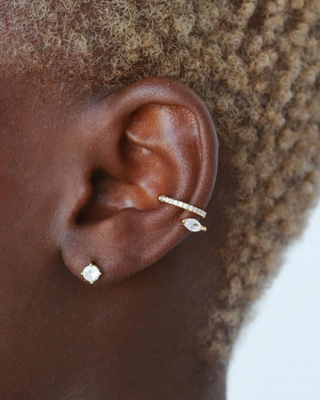 18k Gold Vermeil Ear Cuff - White CZ Ear Cuff - Gold Ear Cuff - White ...