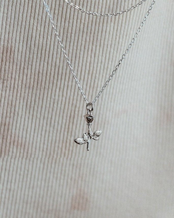 Rose Necklace 925 Sterling Silver Necklace Silver Rose | Etsy