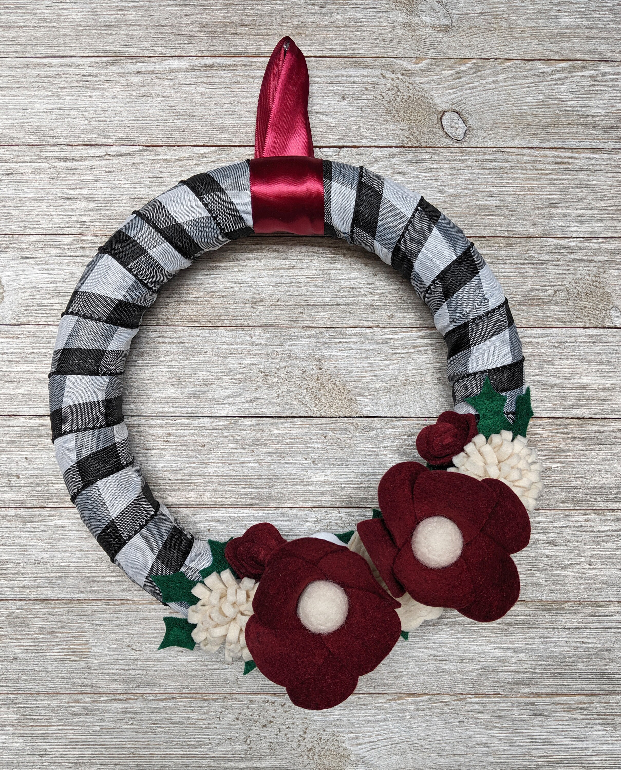 Buffalo Plaid Ribbon Wreath Christmas Wreaths Felt Flower Etsy