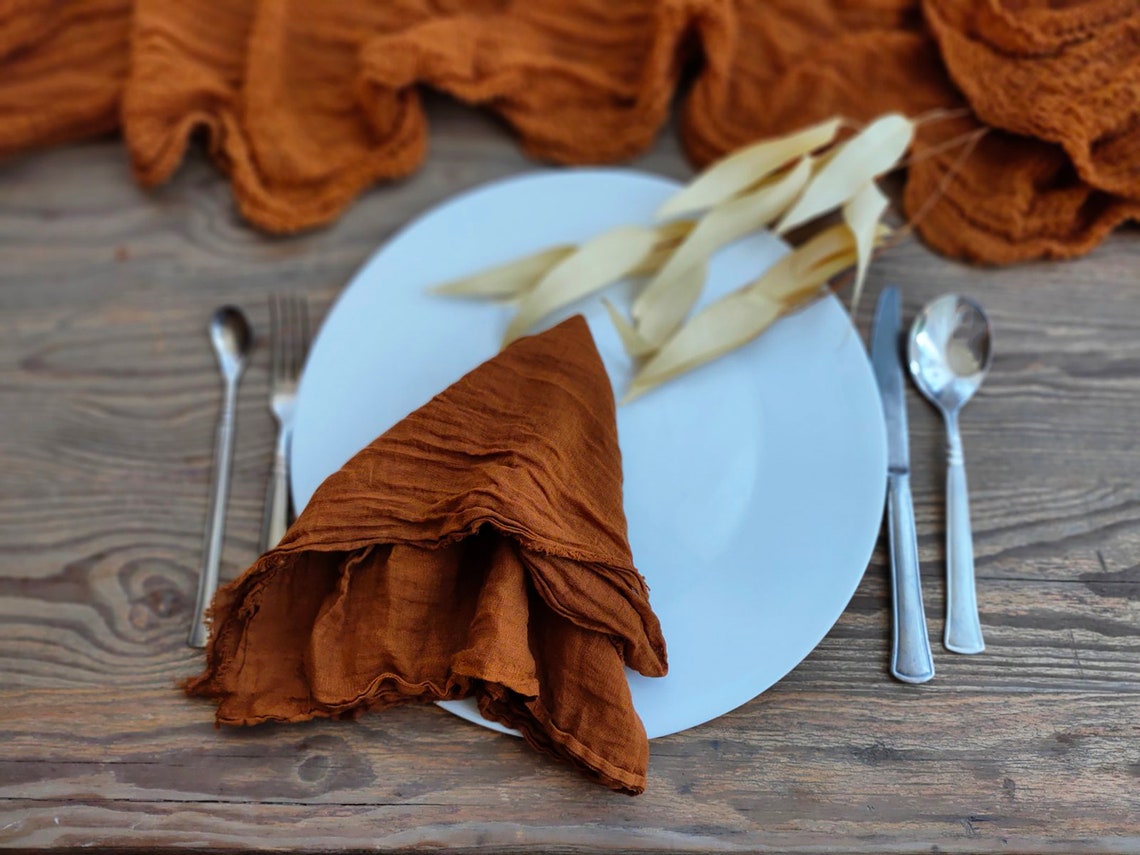 Rust double gauze dinner napkin Burnt orange hand dyed | Etsy