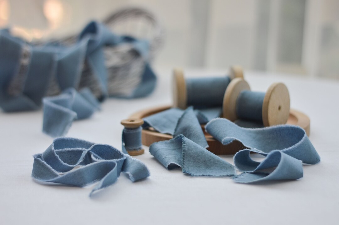 Dusty Blue Cotton Ribbon Hand Dyed Cool Blue Wedding Ribbon Marine ...