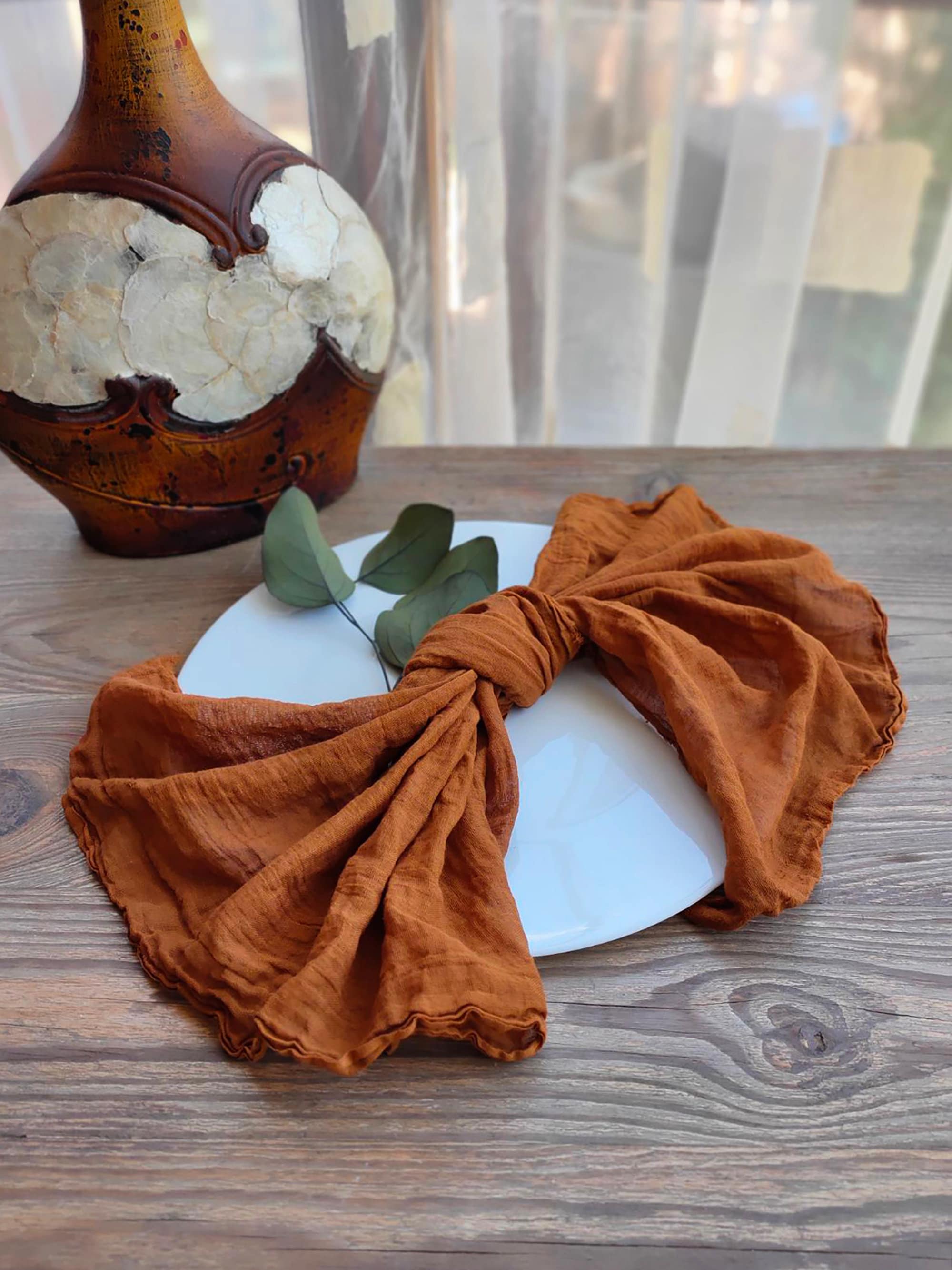 Rust double gauze dinner napkin Burnt orange hand dyed | Etsy