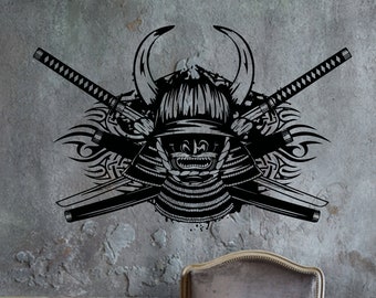 Wall Decals & Murals Samurai Katana Japan Warrior Mask Swords Wall ...