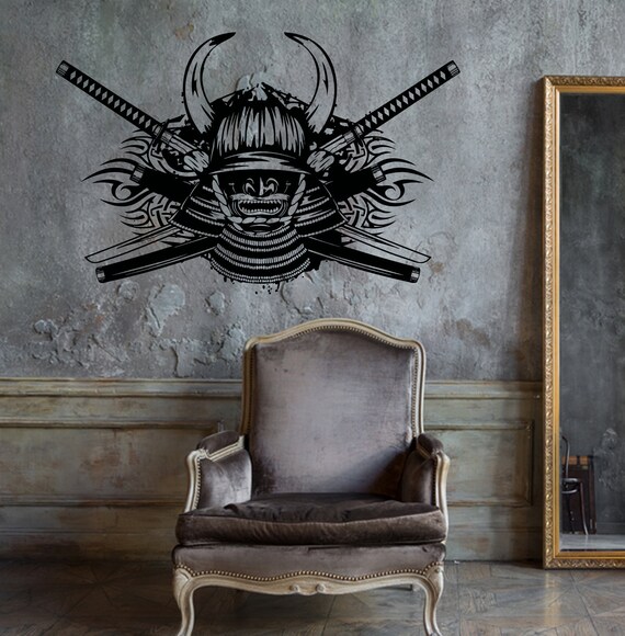 Home & Living Samurai Katana Japan Warrior Mask Swords Wall Decal ...