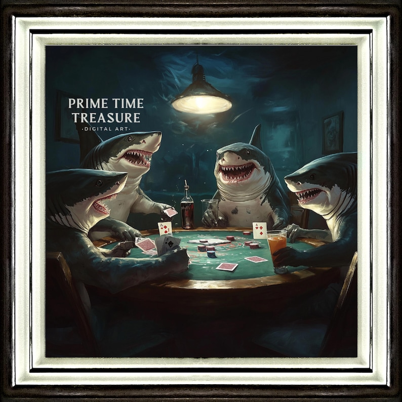 Great White Sharks Playing Poker (card Sharks) Jaws - Etsy