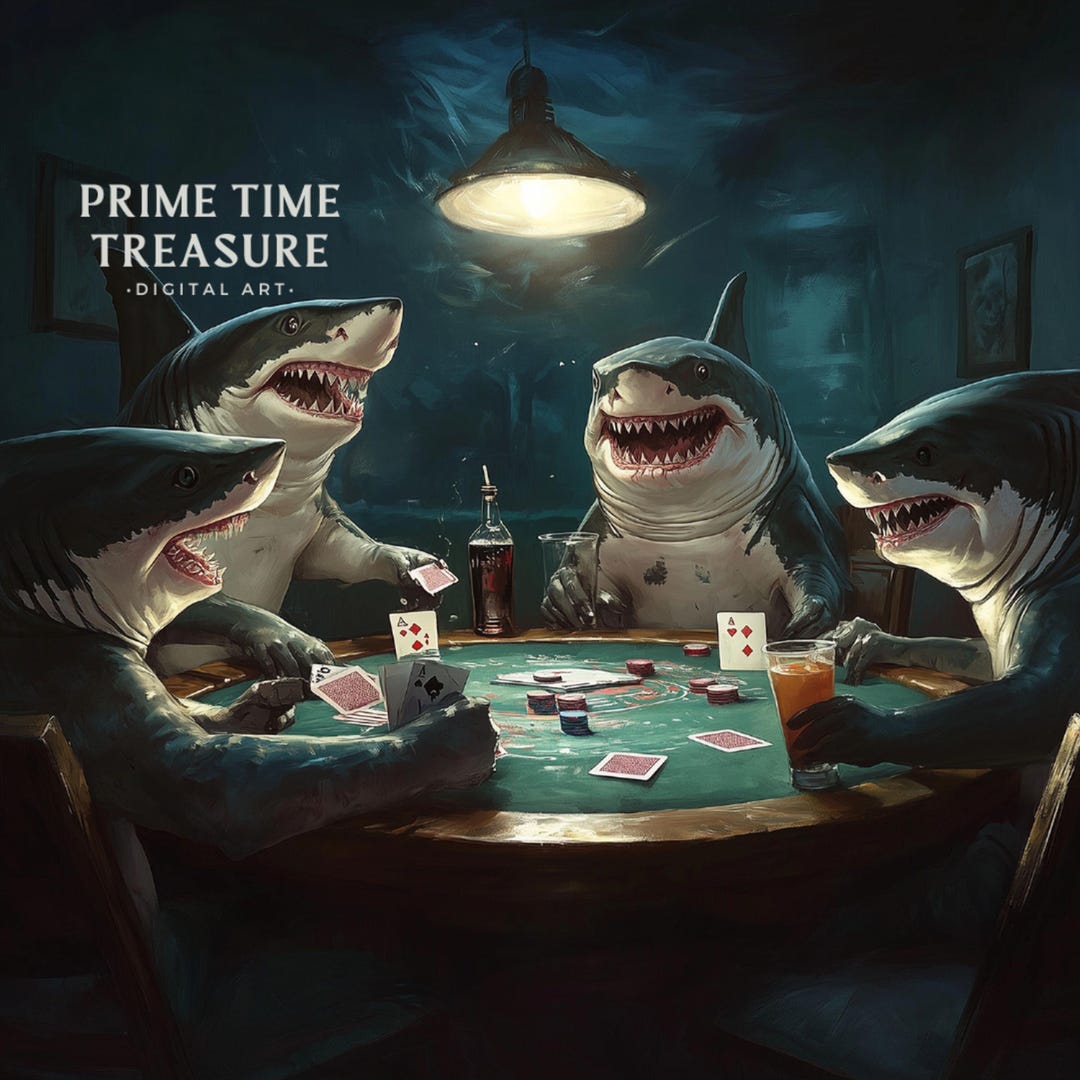 Great White Sharks Playing Poker (card Sharks) Jaws - Etsy