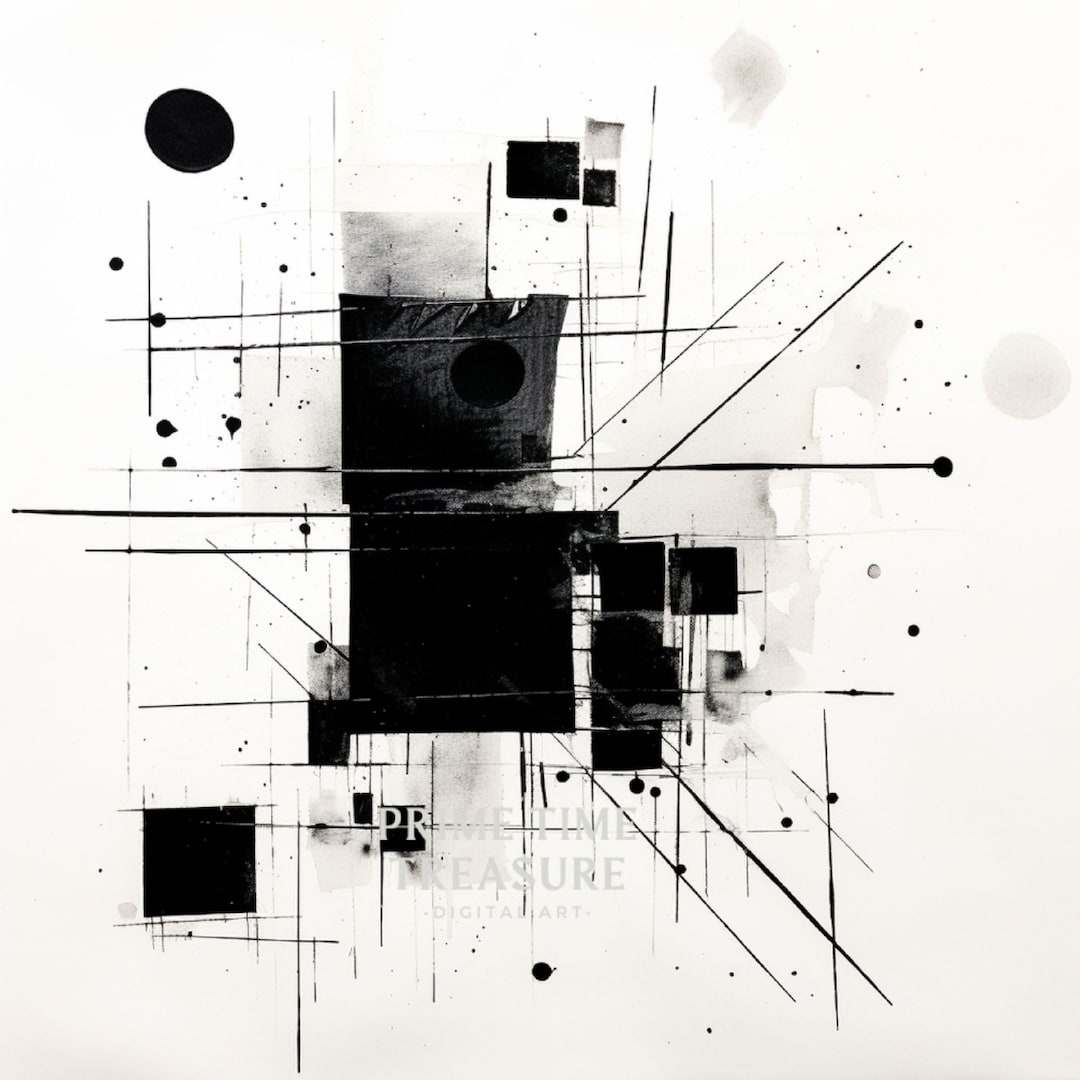 Abstract Geometric Black & White Designs Digital Art, Modern Minimalist ...