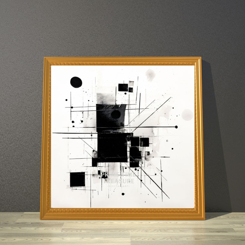 Abstract Geometric Black & White Designs Digital Art, Modern Minimalist ...