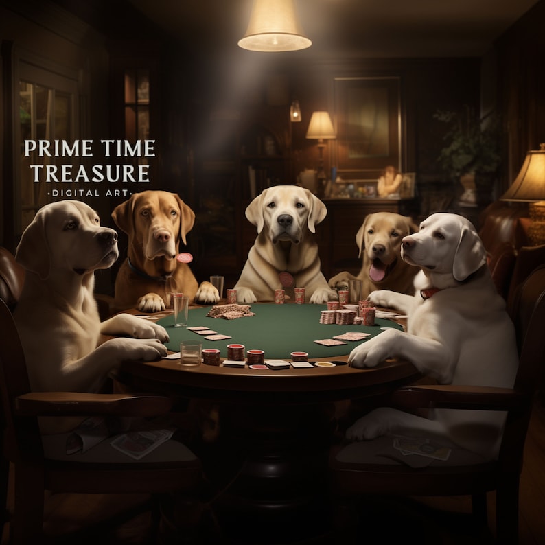 Yellow Labs Playing Poker. Dogs, Cards Labradors Labrador Retrievers - Etsy
