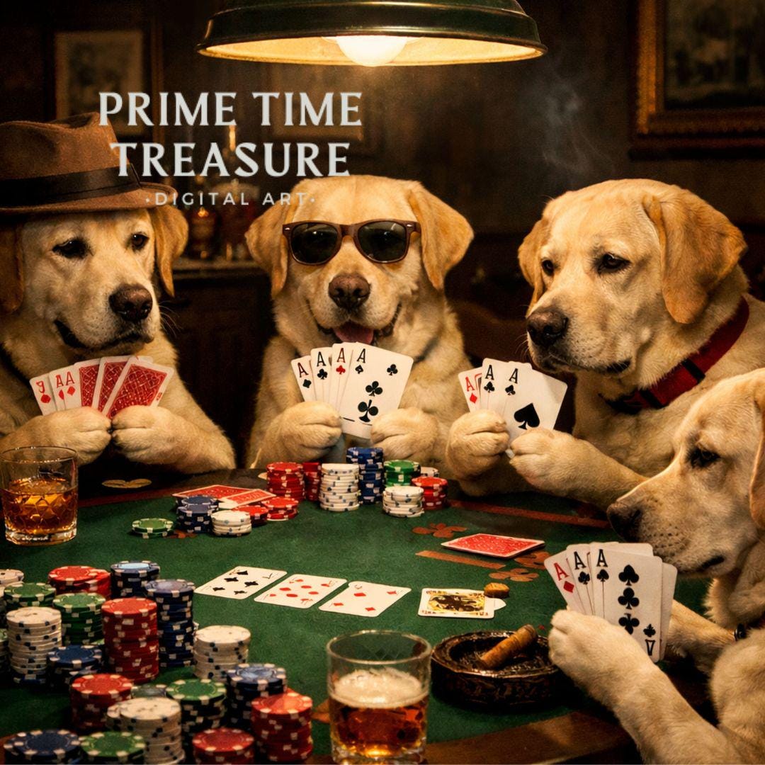 Yellow Labs Playing Poker. All in at the Dog Table. Dogs, Cards ...