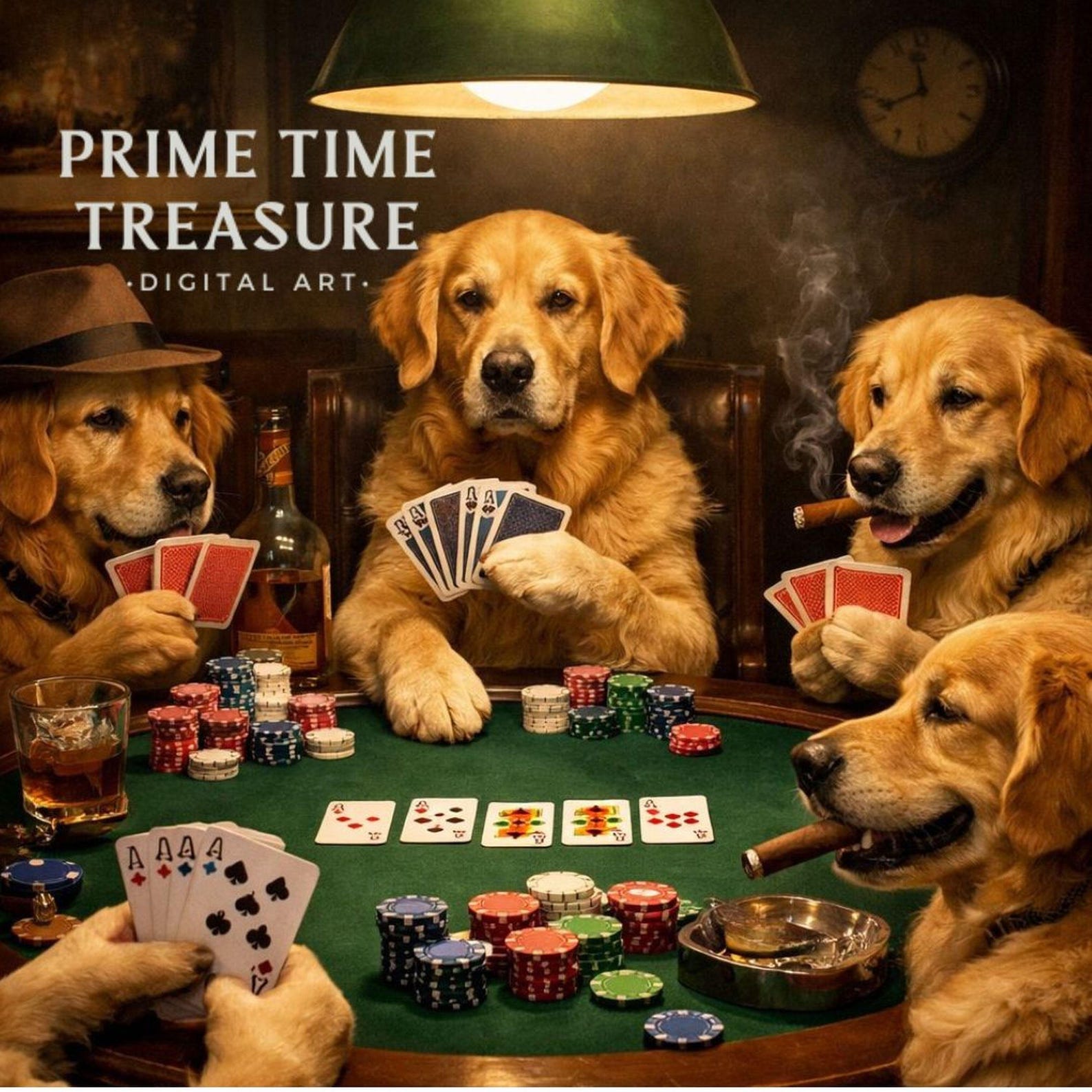 Golden Retriever Dogs Playing Poker I Funny Dog Digital Art Print ...