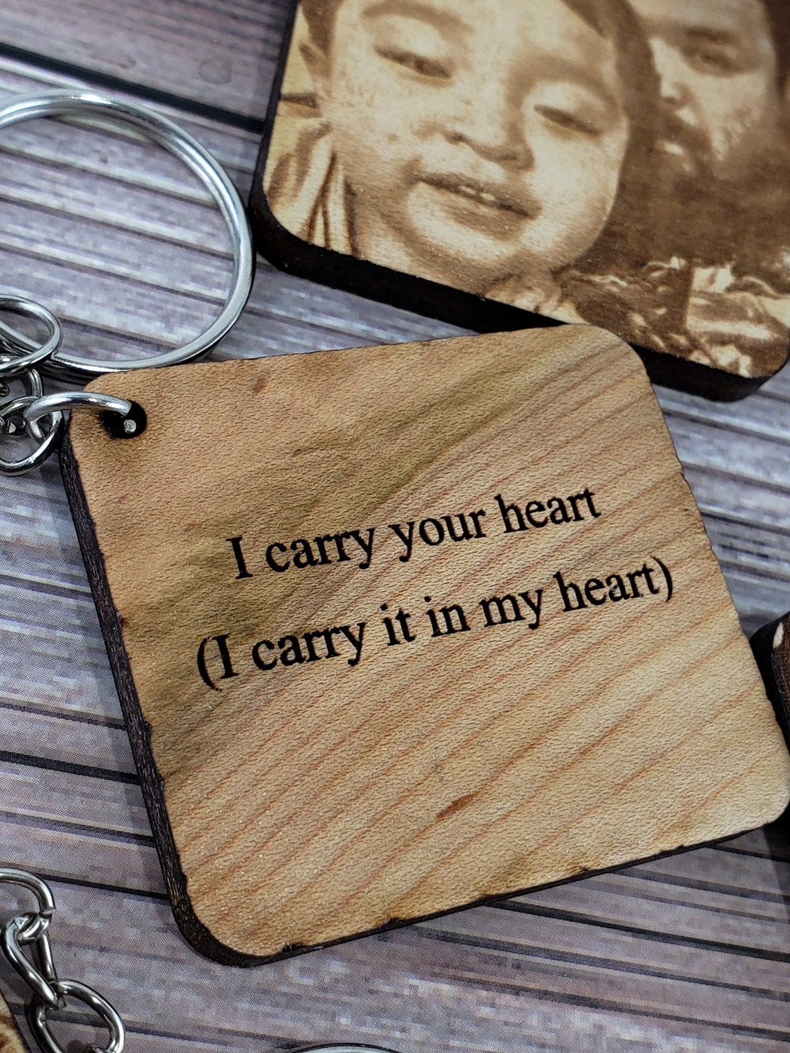 Engraved Keychain Custom Keychain Wood Photo Keychain | Etsy