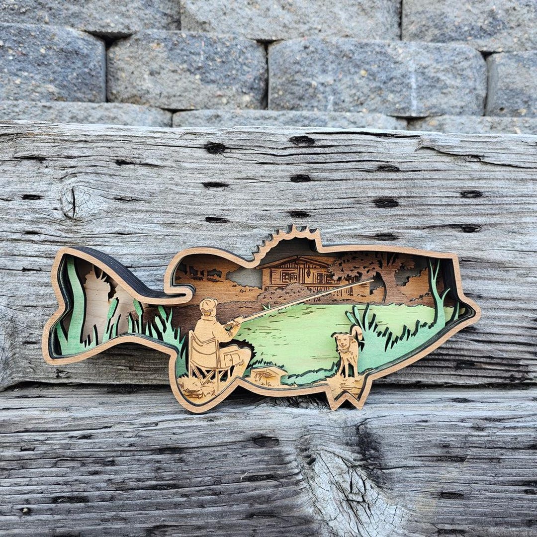 3D Fishing Sign Layered Art | Wooden Layer Art | Wood Cutout | Laser ...