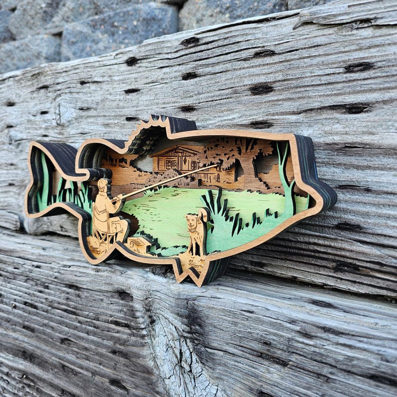 3D Fishing Sign Layered Art | Wooden Layer Art | Wood Cutout | Laser ...