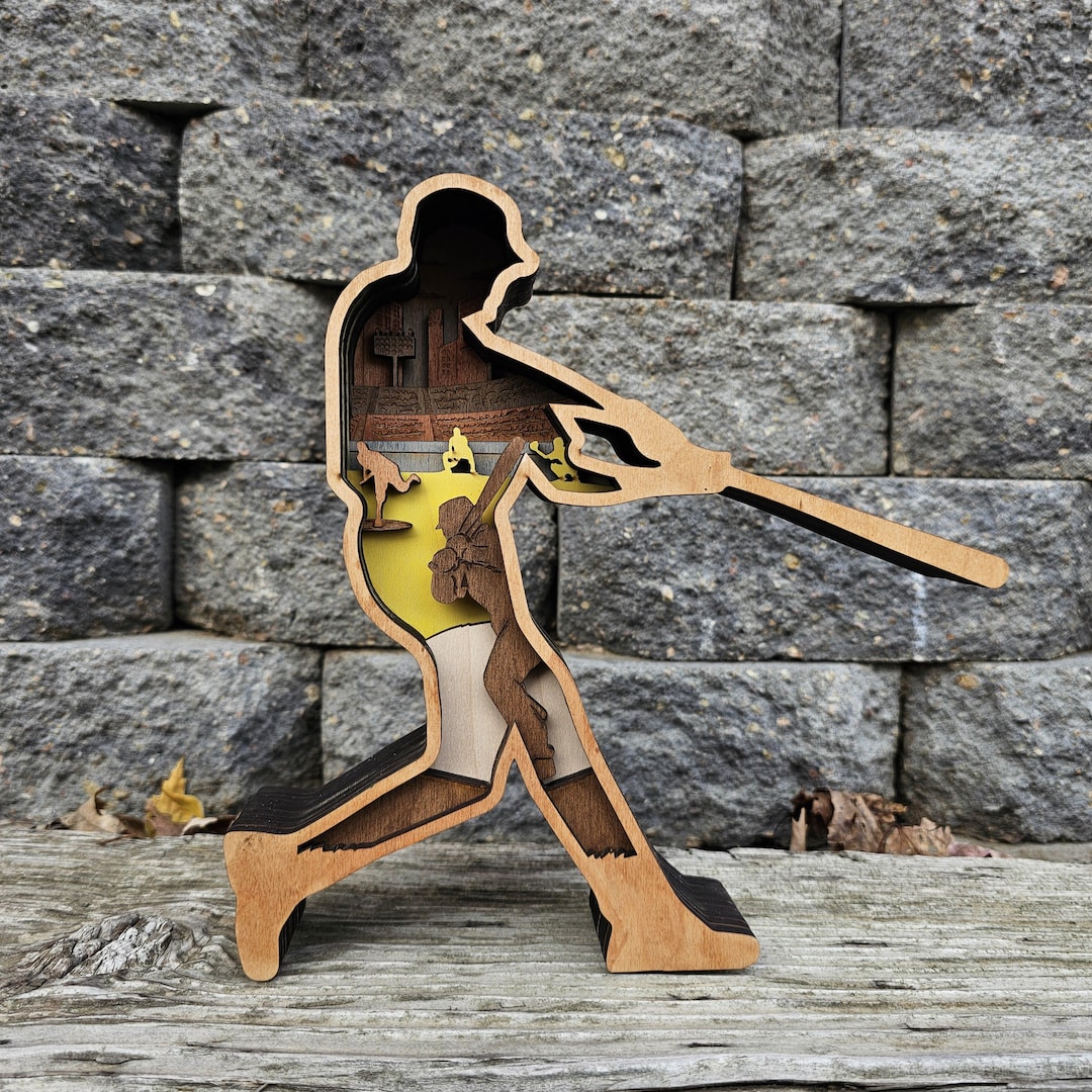 3D Baseball Player Sign Layered Art | Wooden Layer Art | Wood Cutout ...