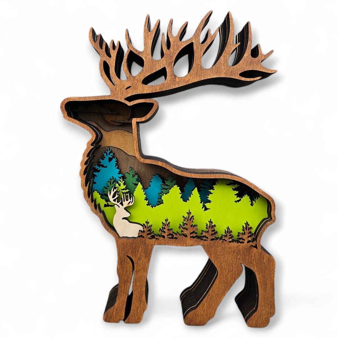 3D Deer Sign Layered Art Wooden Layer Art Wood Cutout Laser Cut Gifts ...