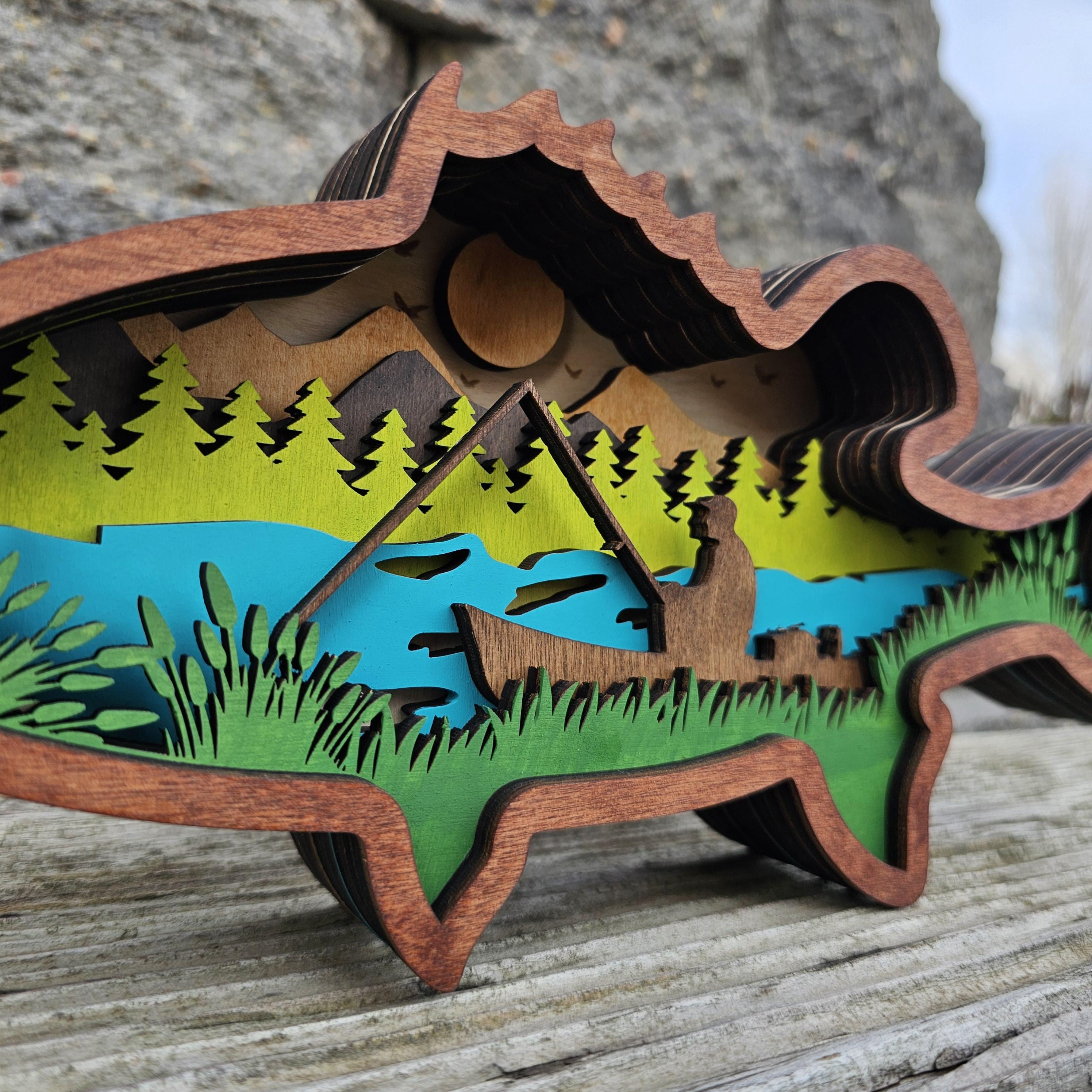 3D Fishing Sign Layered Art | Wooden Layer Art | Wood Cutout | Laser ...