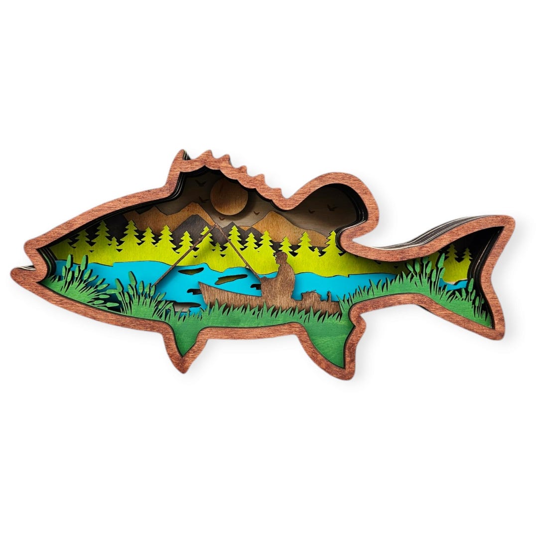 3D Fishing Sign Layered Art | Wooden Layer Art | Wood Cutout | Laser ...