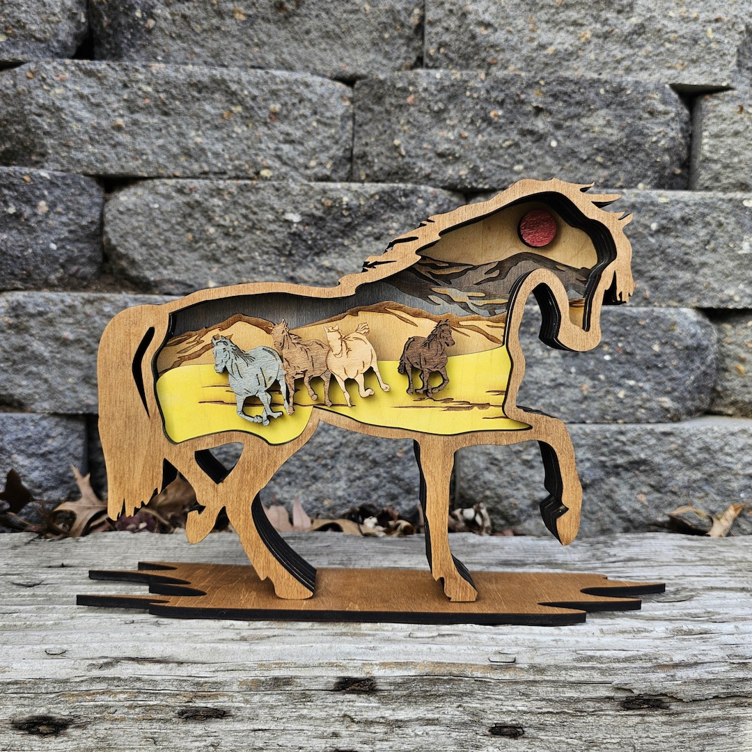 3D Horses Sign Layered Art | Wooden Layer Art | Wood Cutout | Laser Cut ...