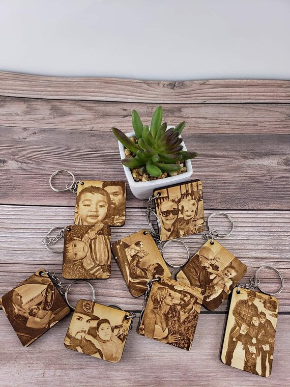 Engraved Keychain Custom Keychain Wood Photo Keychain | Etsy