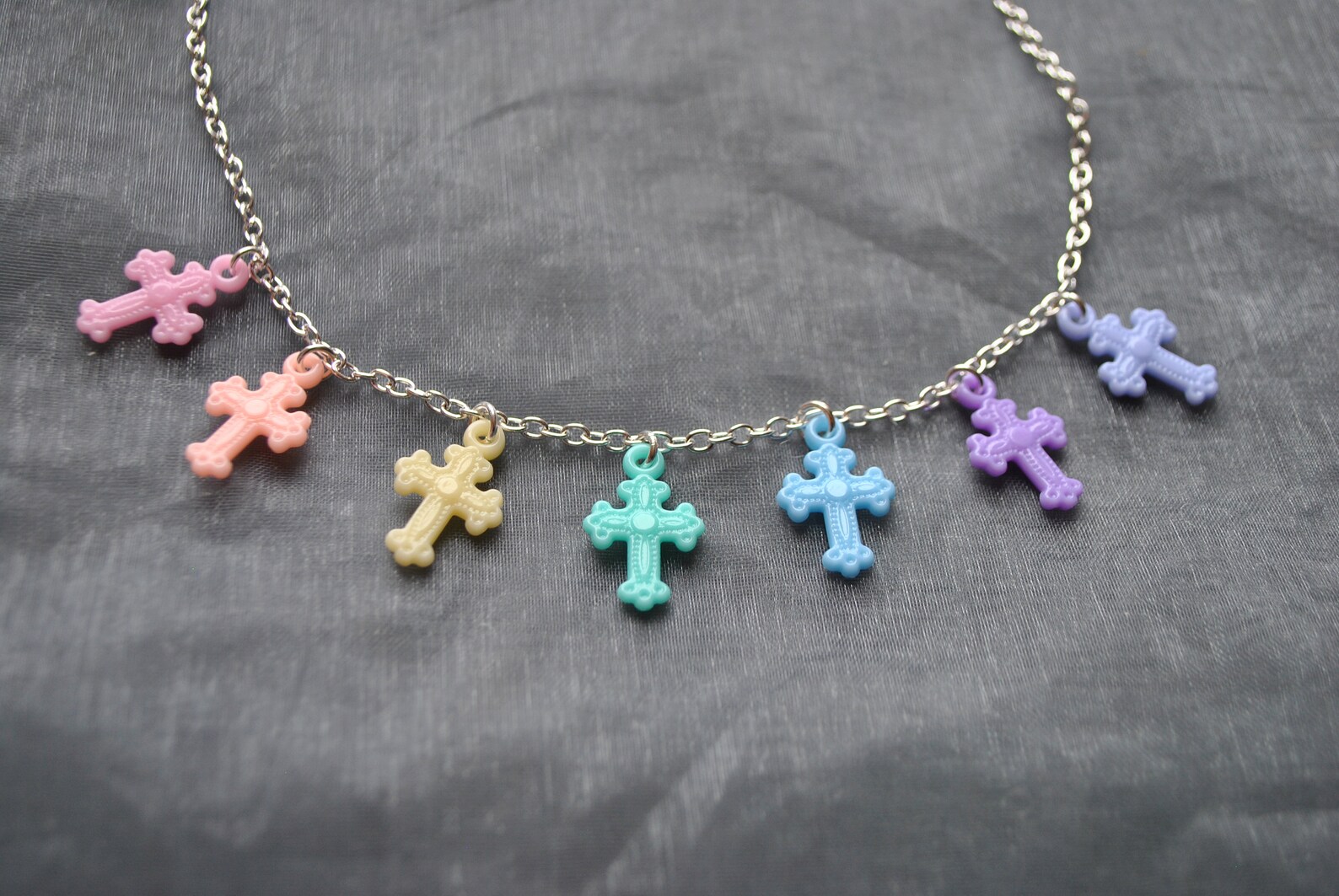Pastel Rainbow Cross Necklace // Pastel Necklace // Kawaii // | Etsy
