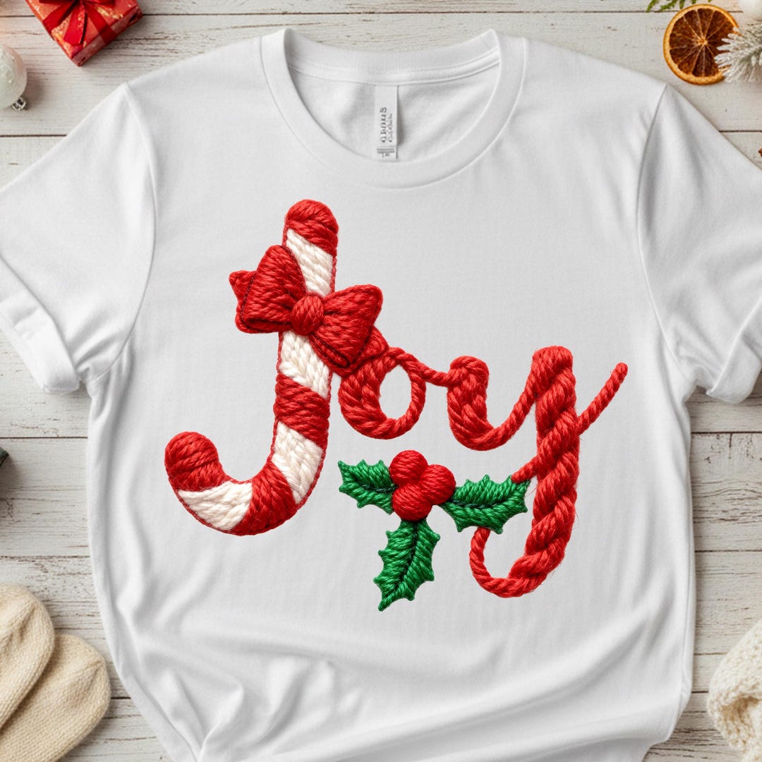 JOY Candy Cane PNG, Faux Yarn Crochet Embroidery Christmas Design, Loop ...