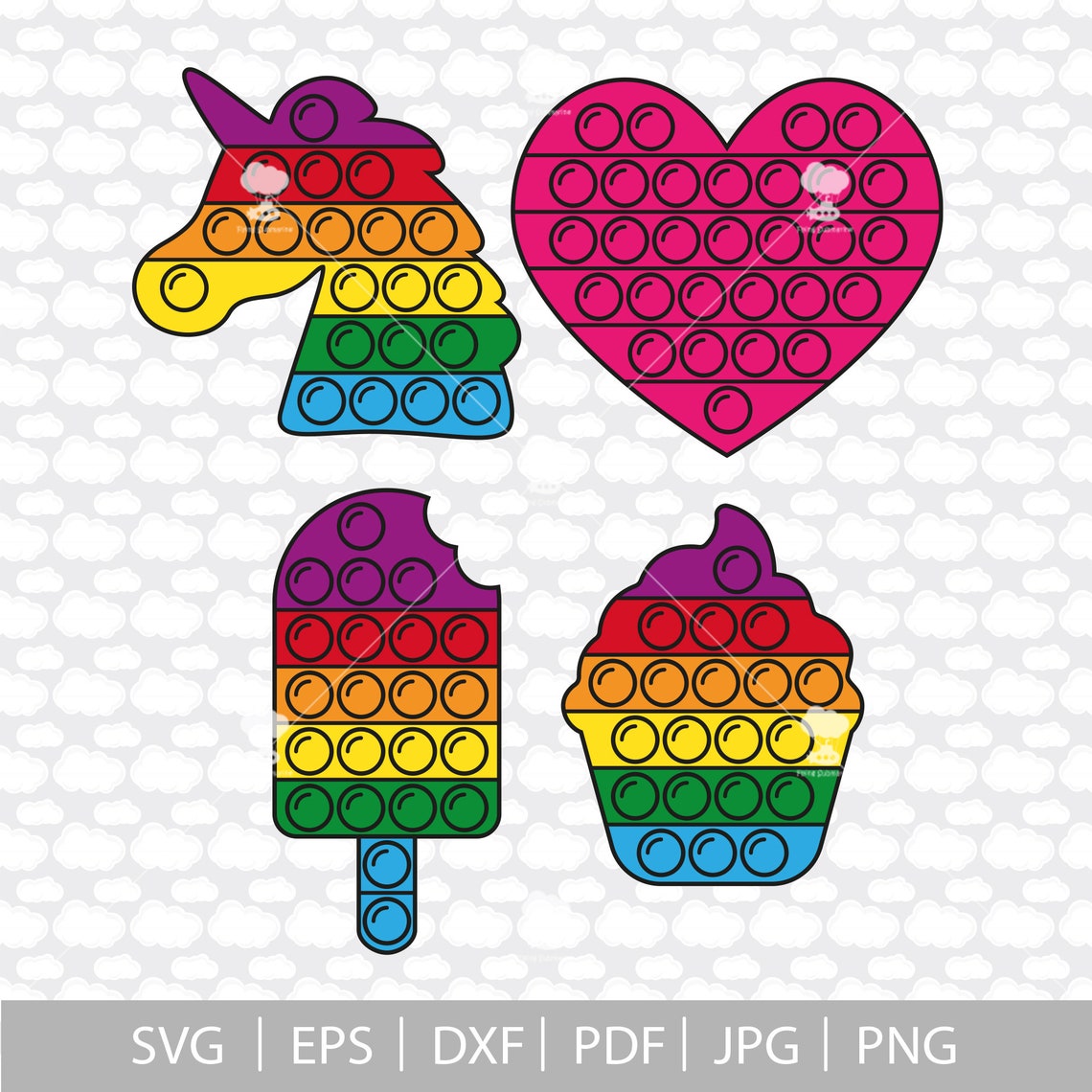 Pop It Svg Svg Bundle Unicorn Svg Heart Svg Cupcake Svg - Etsy