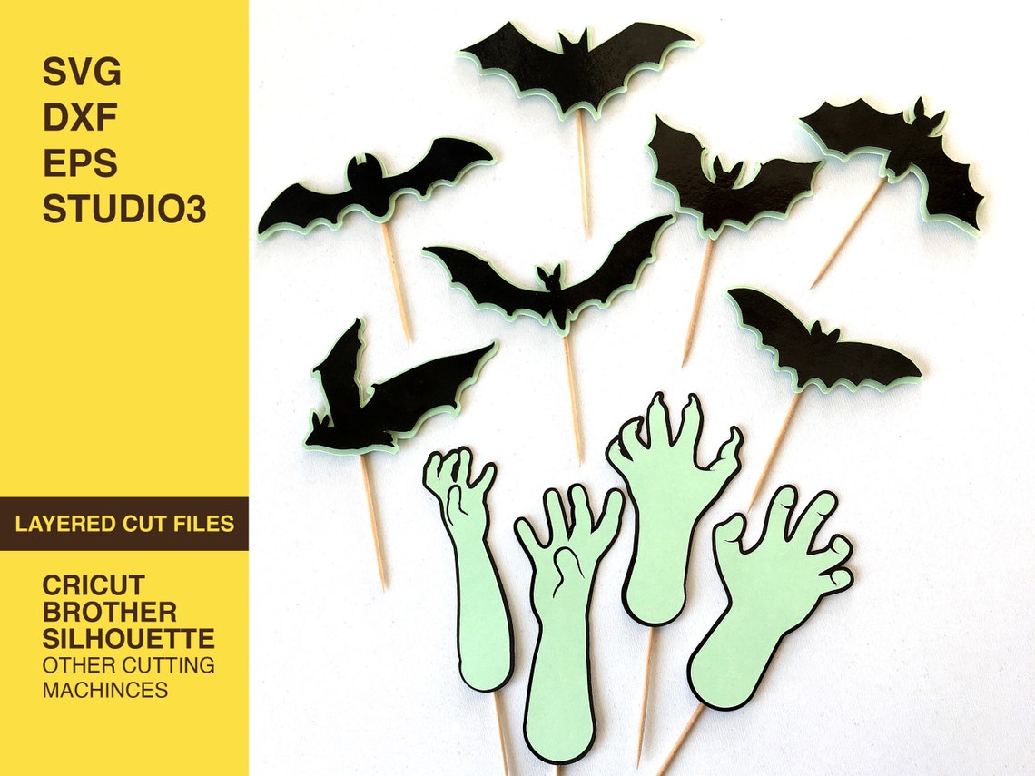 Halloween Bat & Zombie Hand Cake Topper SVG (digital Download) - Etsy