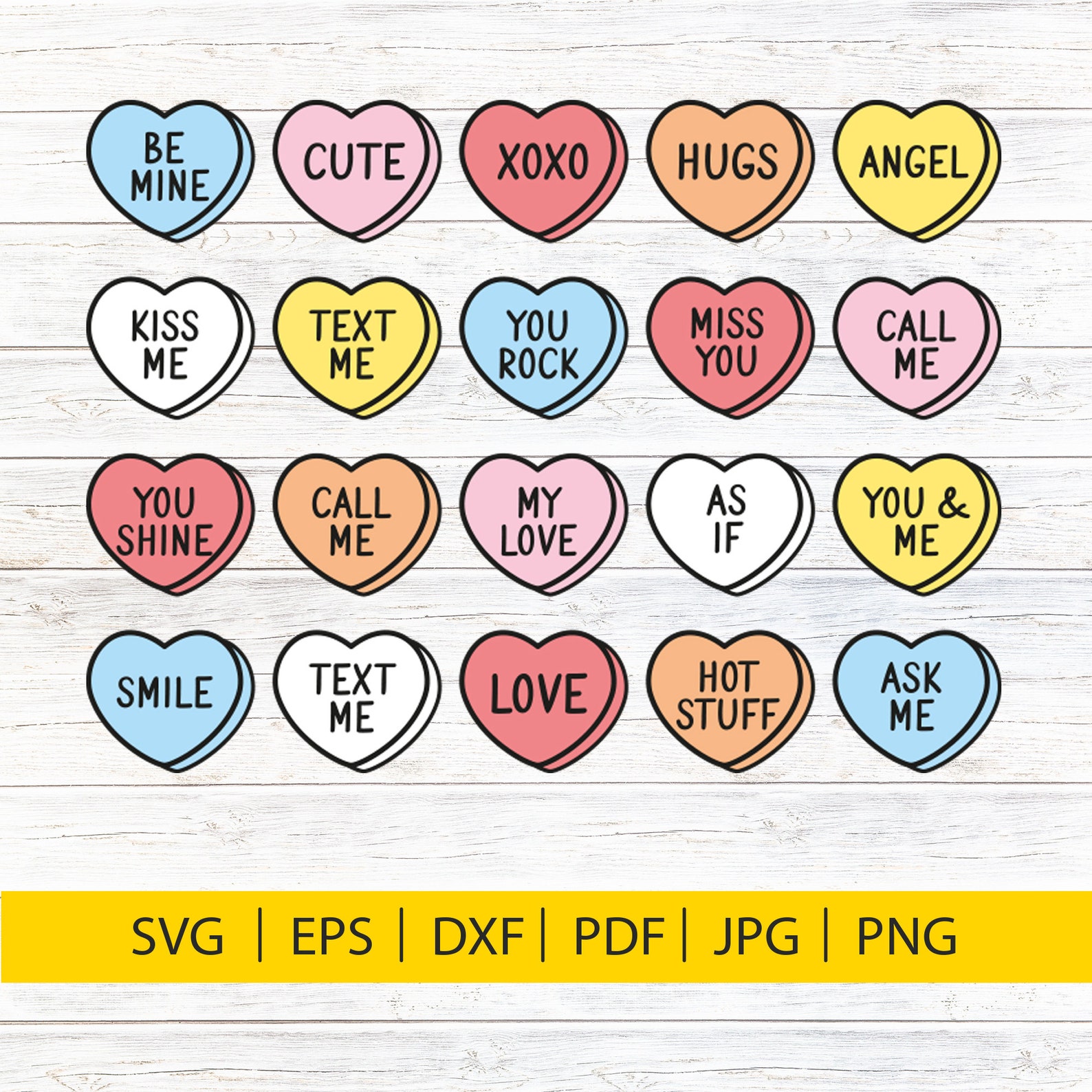 Conversation Hearts Svg Candy Hearts Svg SVG DXF Love Svg - Etsy