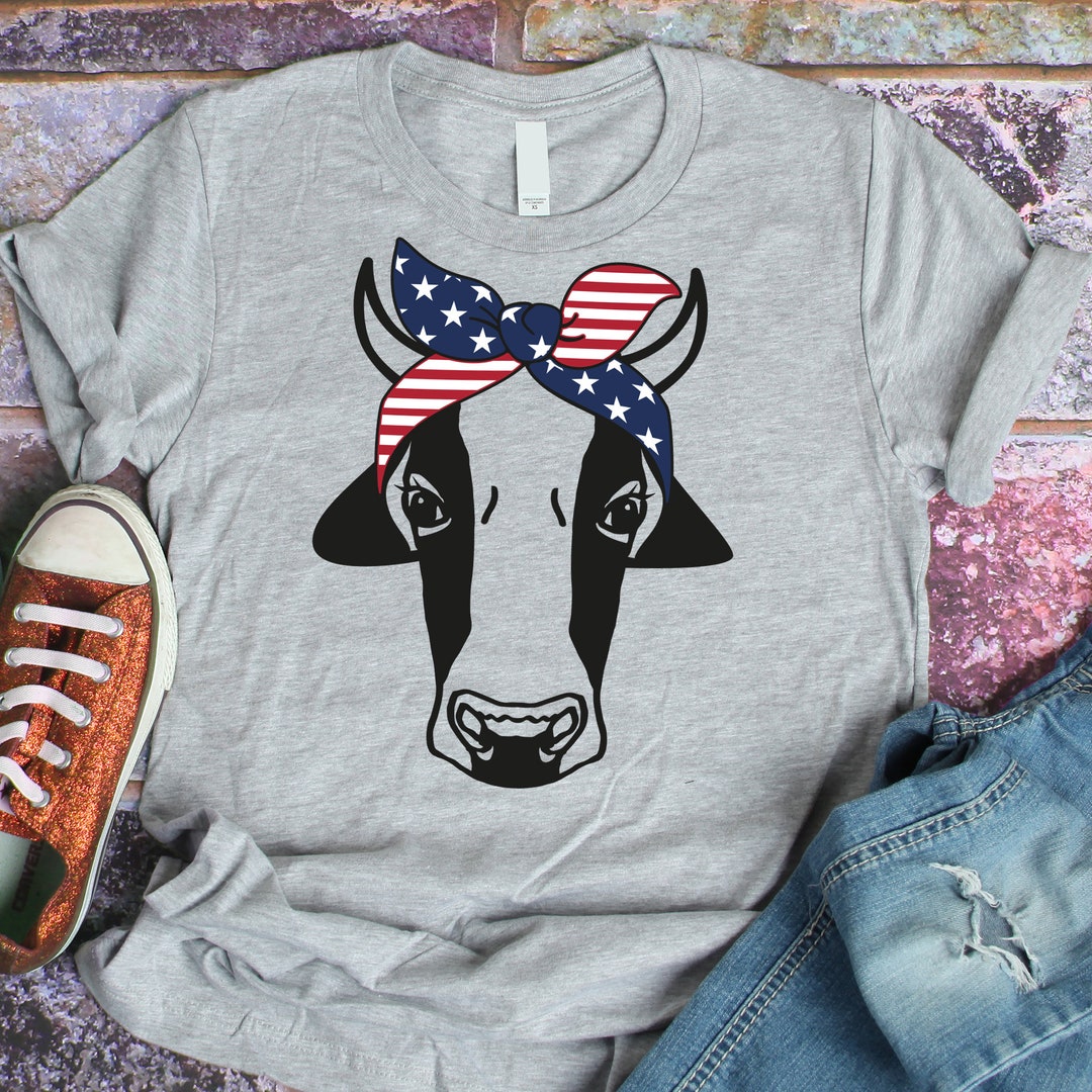 Cow Svg, DXF, SVG, Cow Bandana Svg, 4th of July Svg, Flag Svg, Heifer ...