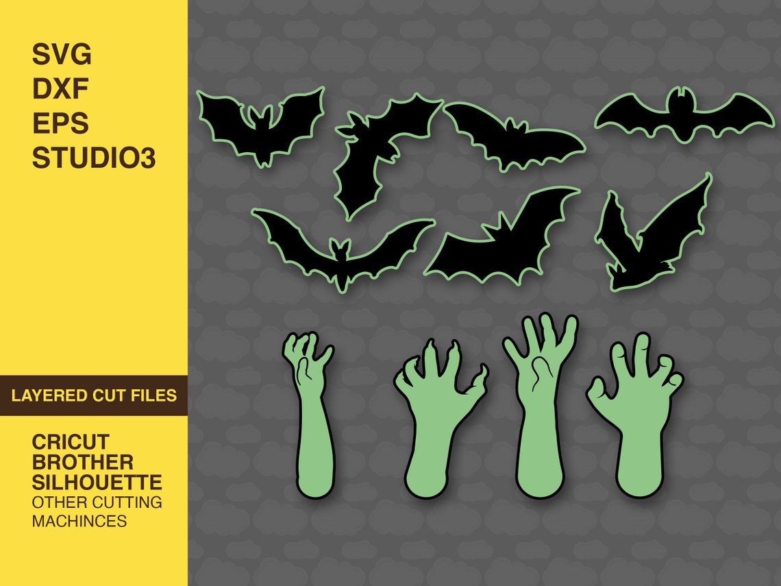 Halloween Bat & Zombie Hand Cake Topper SVG (digital Download) - Etsy