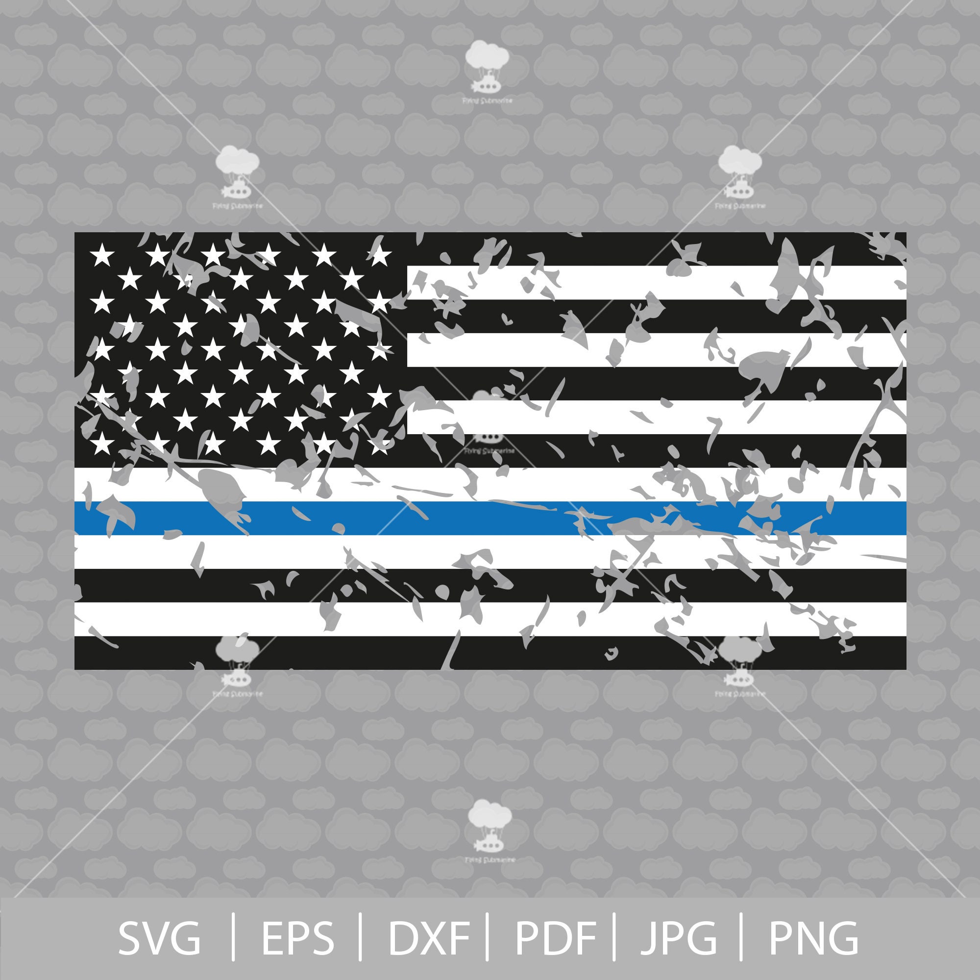 Distressed Thin Blue Line Flag SVG, Police Officer Design (digital ...