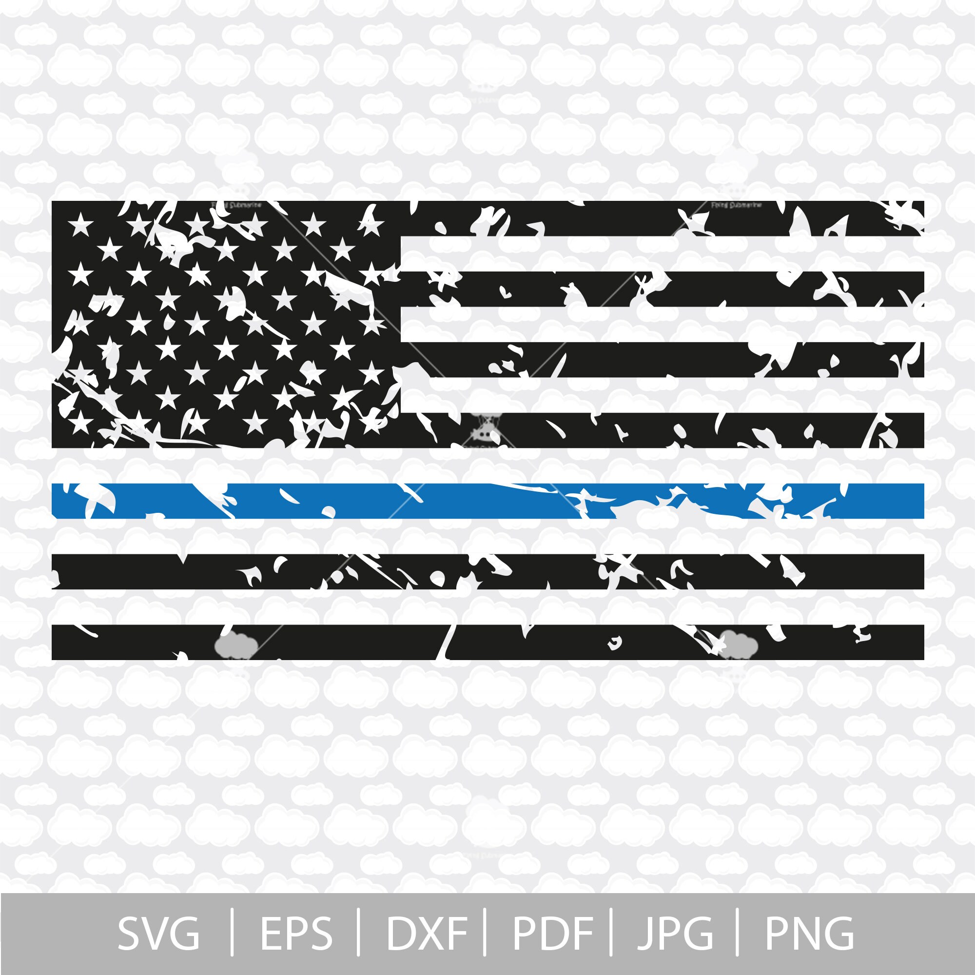 Thin Blue Line Svg Distressed Flag Svg SVG DXF PDF Police - Etsy UK