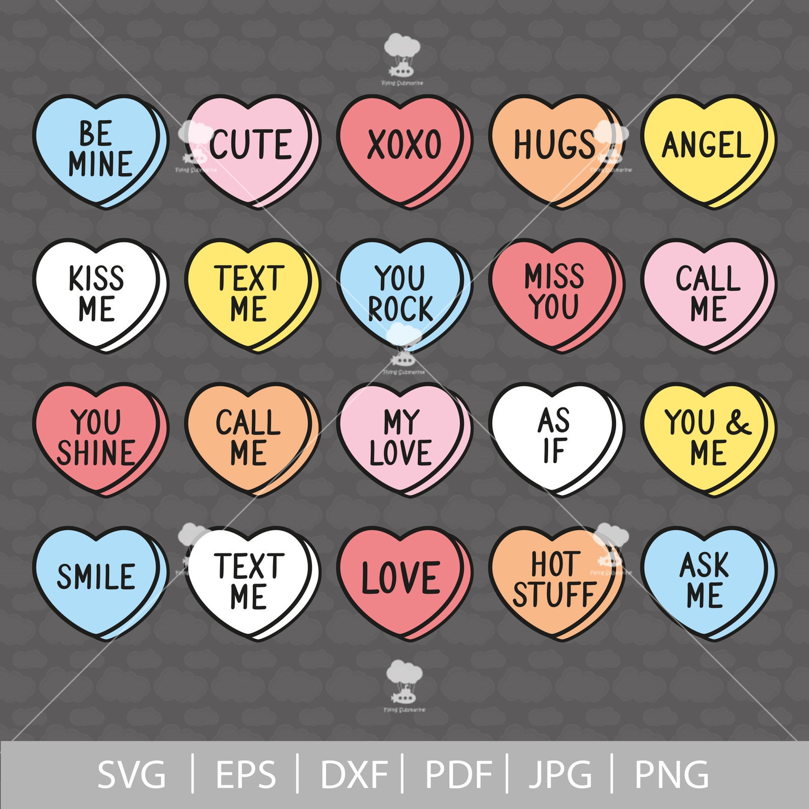 Conversation Hearts Svg Candy Hearts Svg SVG DXF Love Svg - Etsy