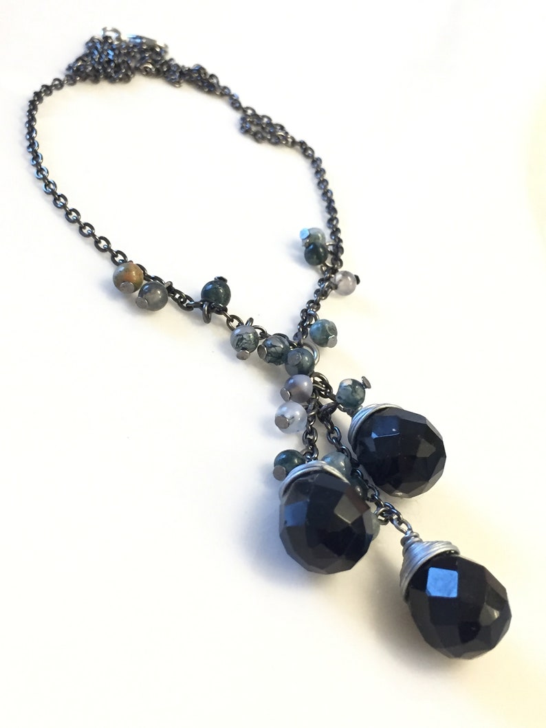 Black Onyx Chain Necklace Black Onyx and Fancy Green Jasper Necklace ...