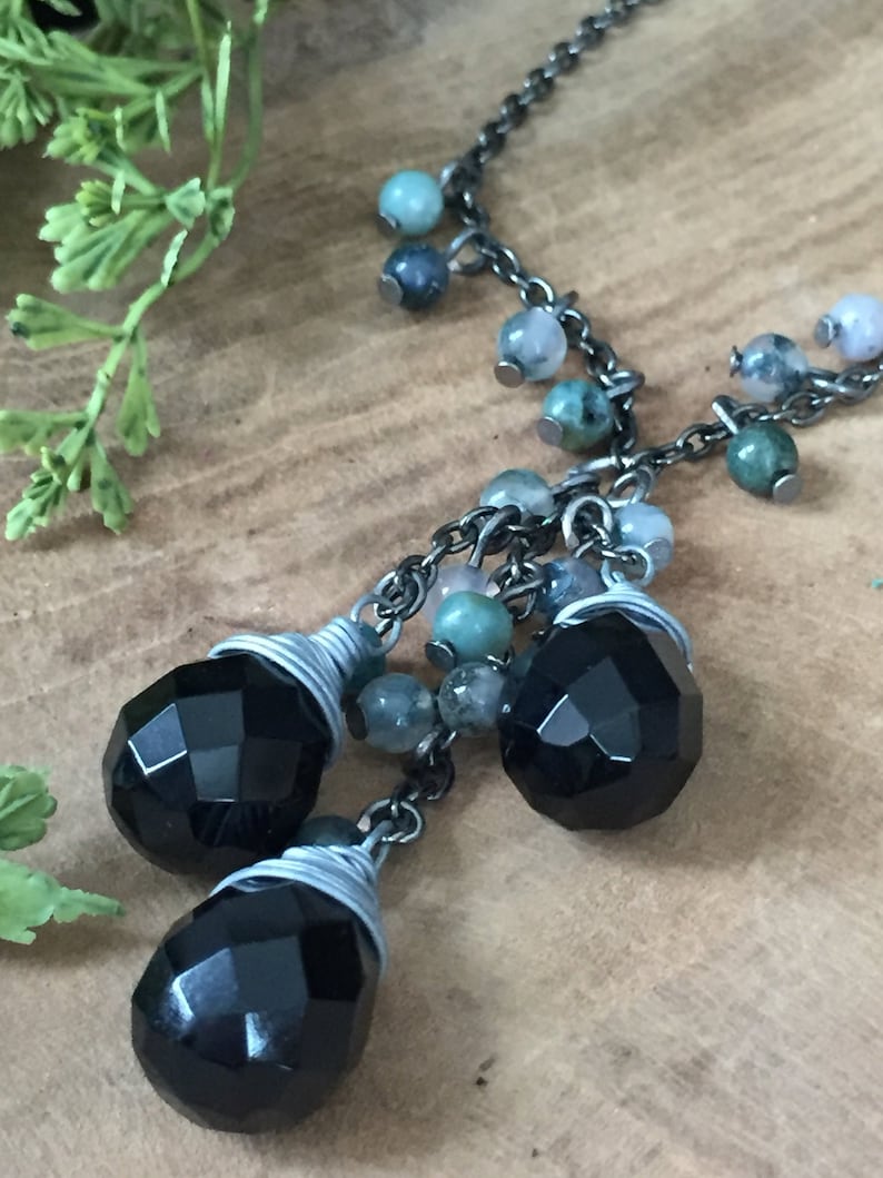 Black Onyx Chain Necklace Black Onyx and Fancy Green Jasper Necklace ...
