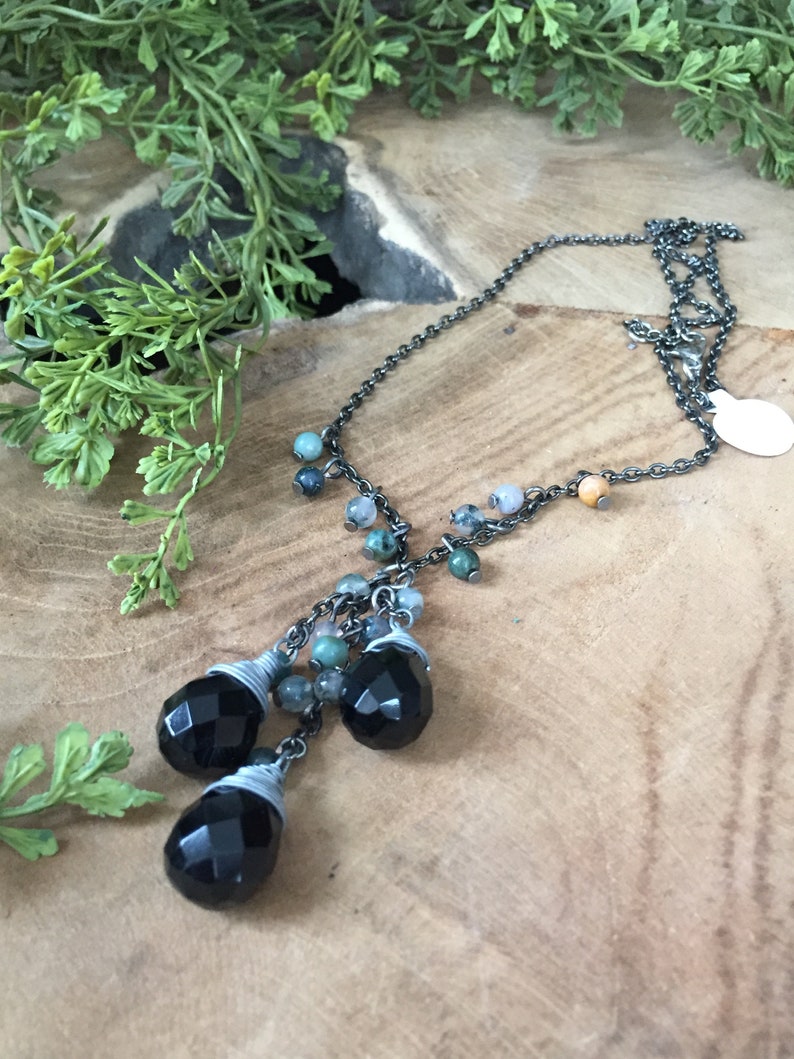 Black Onyx Chain Necklace Black Onyx and Fancy Green Jasper Necklace ...