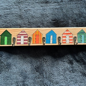 Beach Hut Key Rack. Seaside Themed Wall Hooks. Long Thin Key Hooks for ...