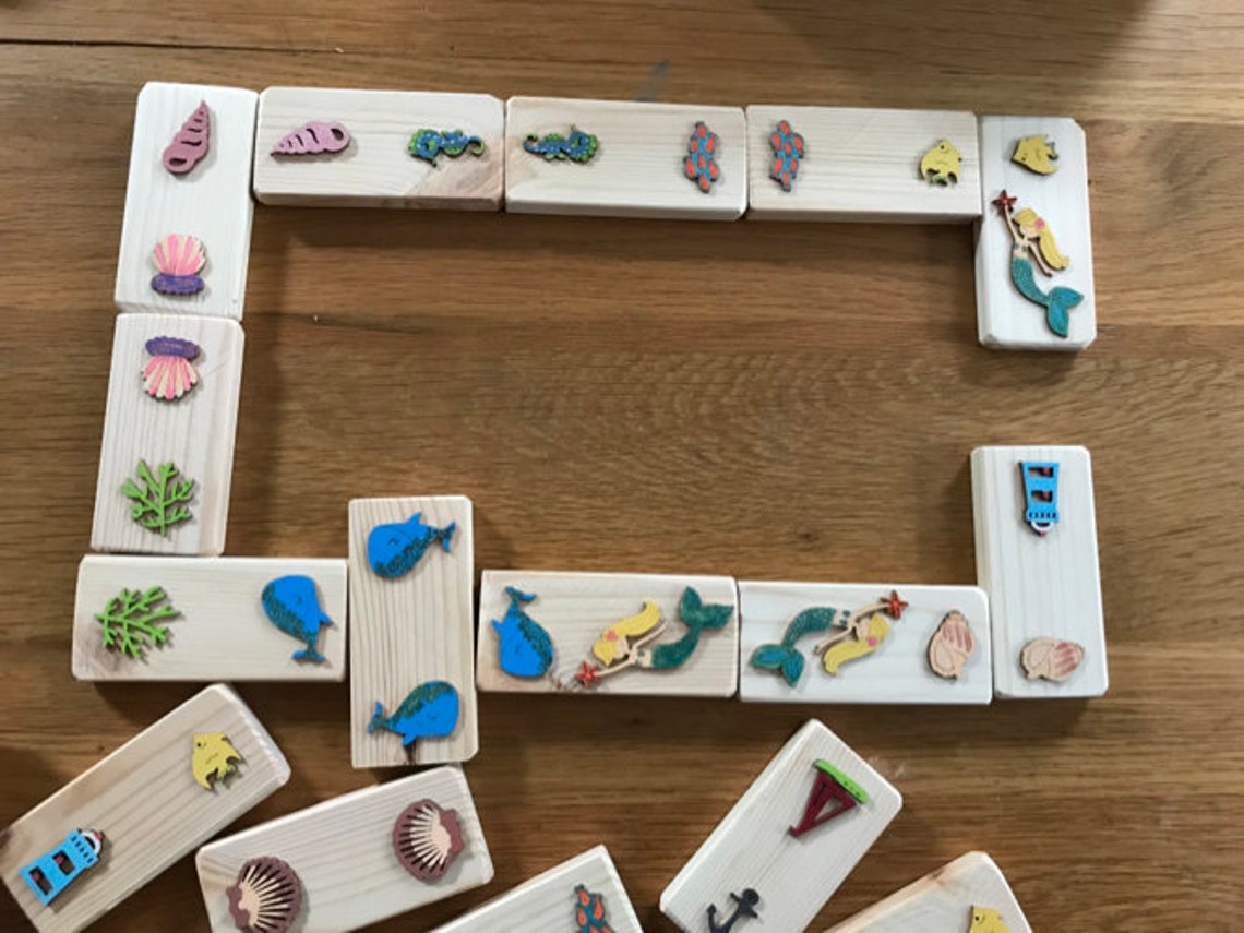 Kid's Wooden Dominoes. Under the Sea Theme 28 Pieces. Hand - Etsy UK