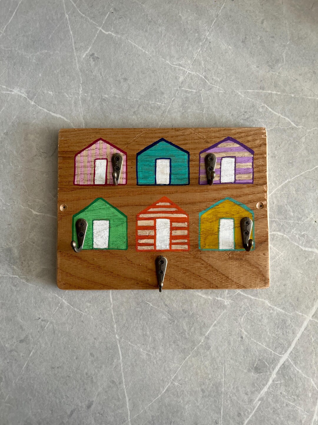 Beach Hut Key Rack. Painted Beach Hut Tea Towel Hooks. Reclaimed Oak ...