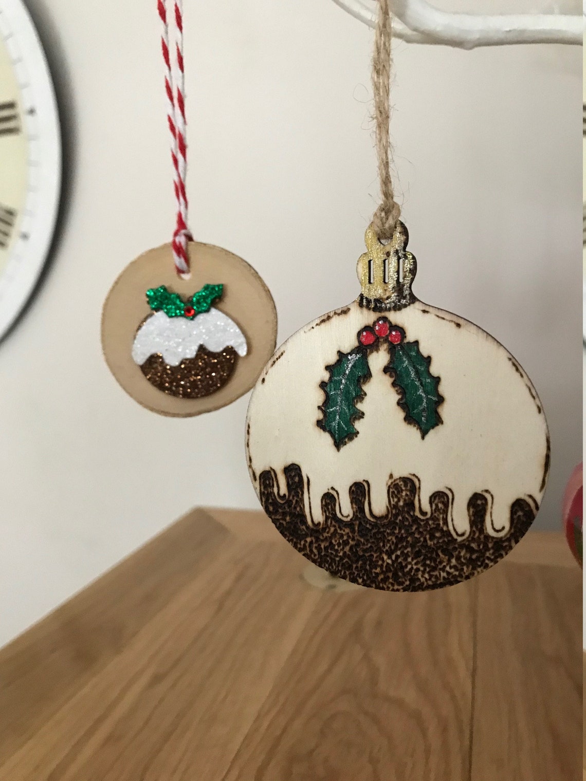 Christmas Pyrography & Painted Log Slices Set of 2 Christmas - Etsy UK