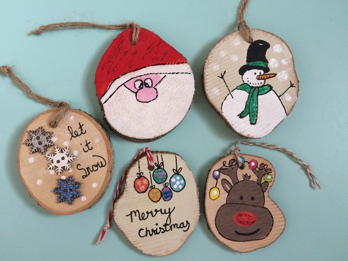 Christmas Painted Log Slices Decorated Tree Rounds Natural - Etsy UK