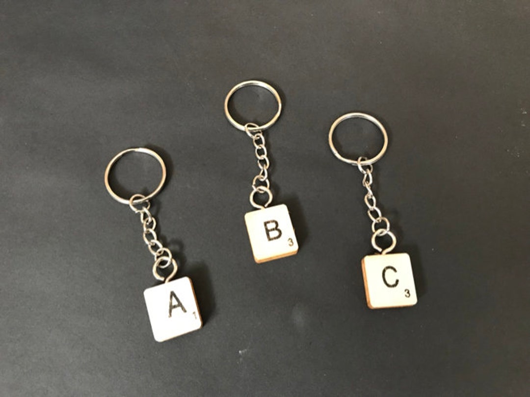 Initial Keyrings. Simple Wooden Letter Tile Key Chain. Scrabble Tile ...