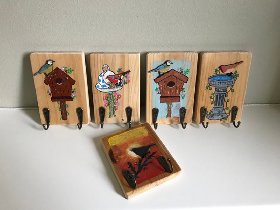 Garden Bird Key Hooks. Small Space Key Holder. Blue Tit Key Rack. Robin ...