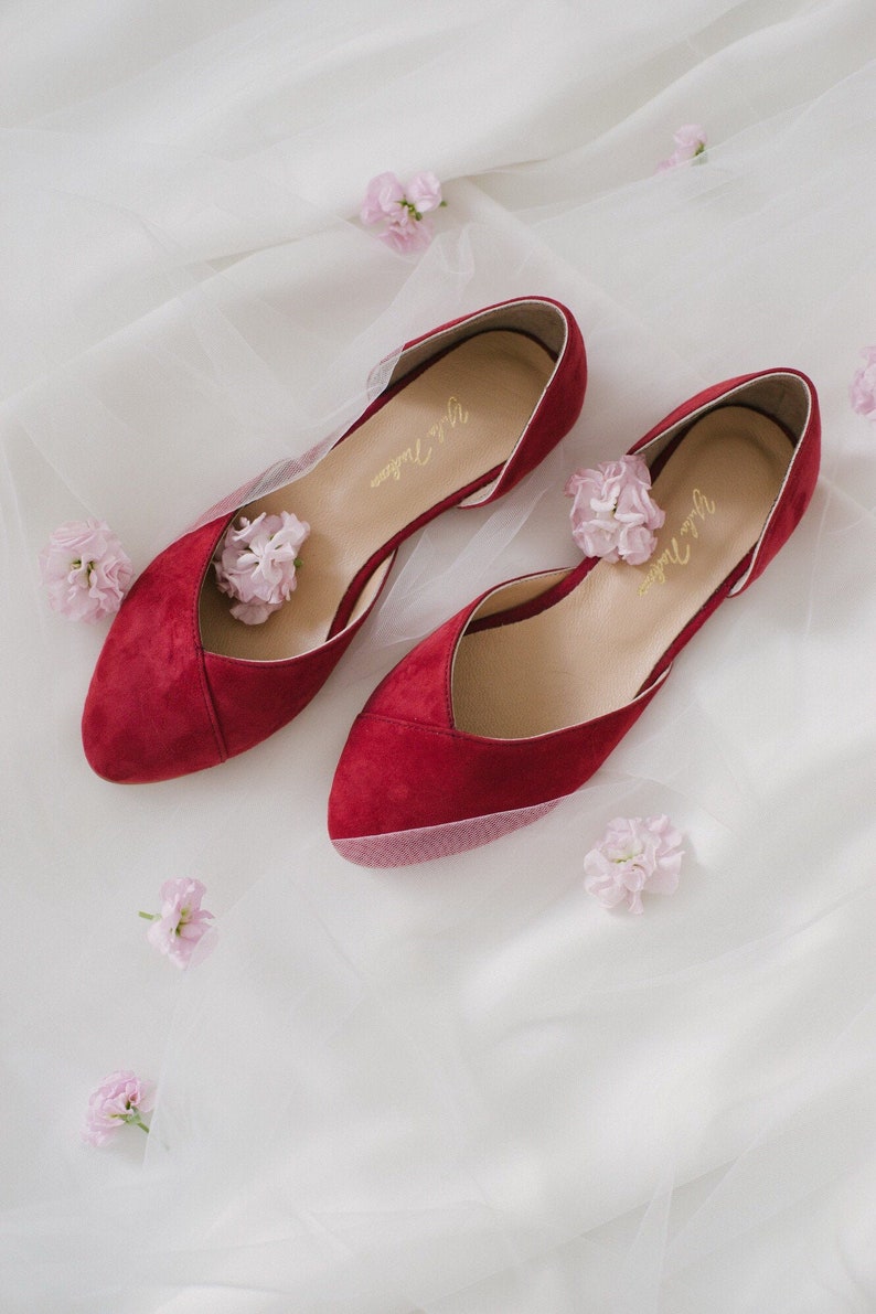 Burgundy Shoes Red Wedding Shoes Ballet Flats Low - Etsy