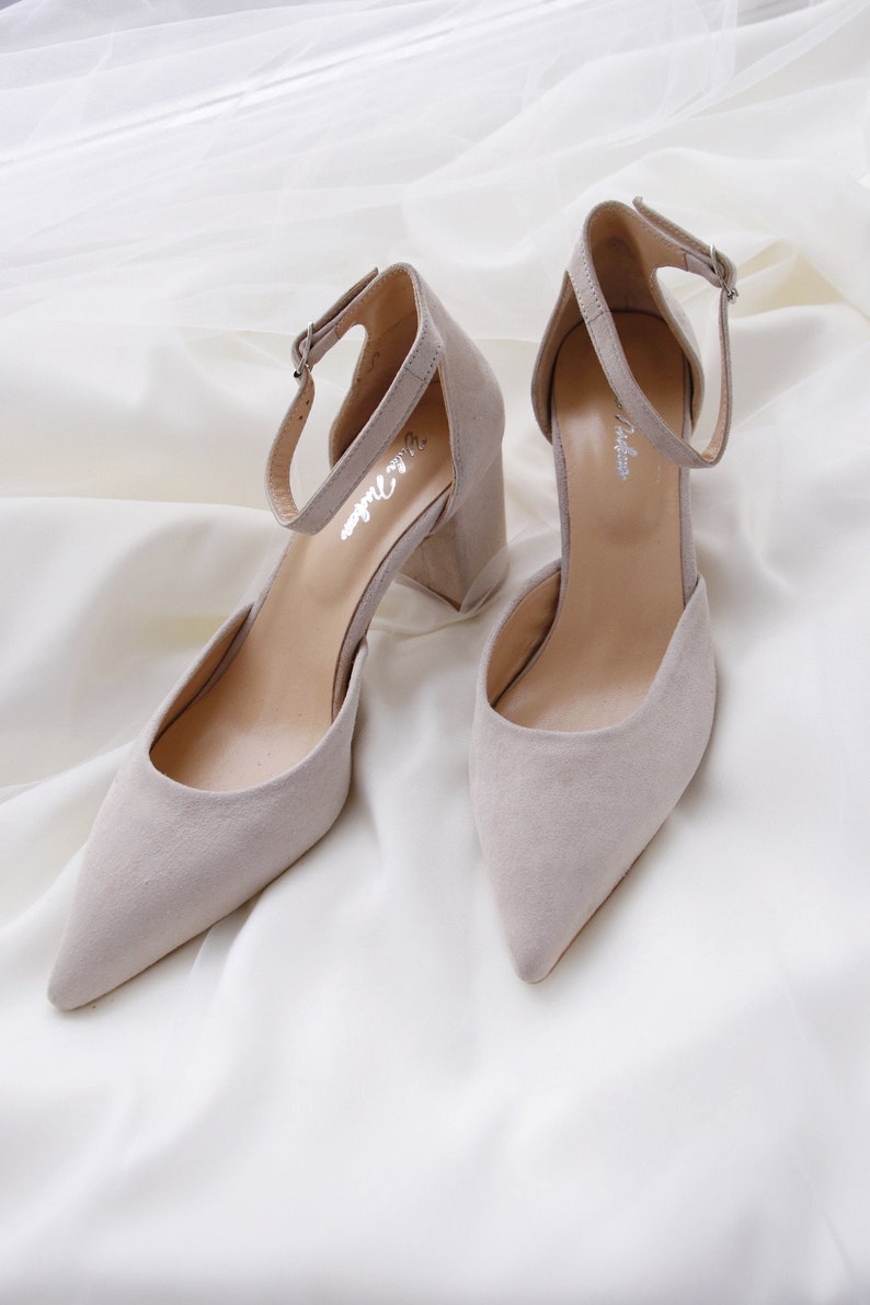 Bridal Shoes Block Heel Beige Shoes Wedding Shoes For Bride Etsy
