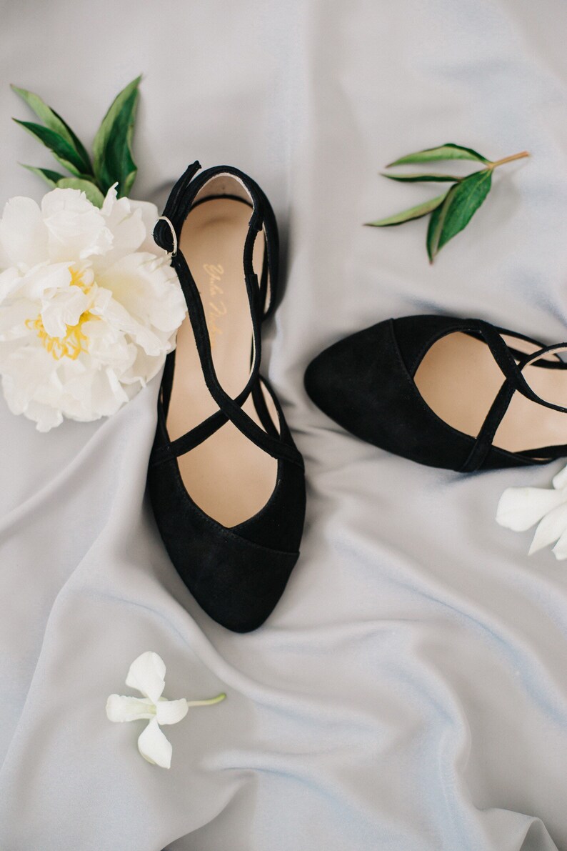 Black shoes black wedding shoes ballet flats low wedding | Etsy