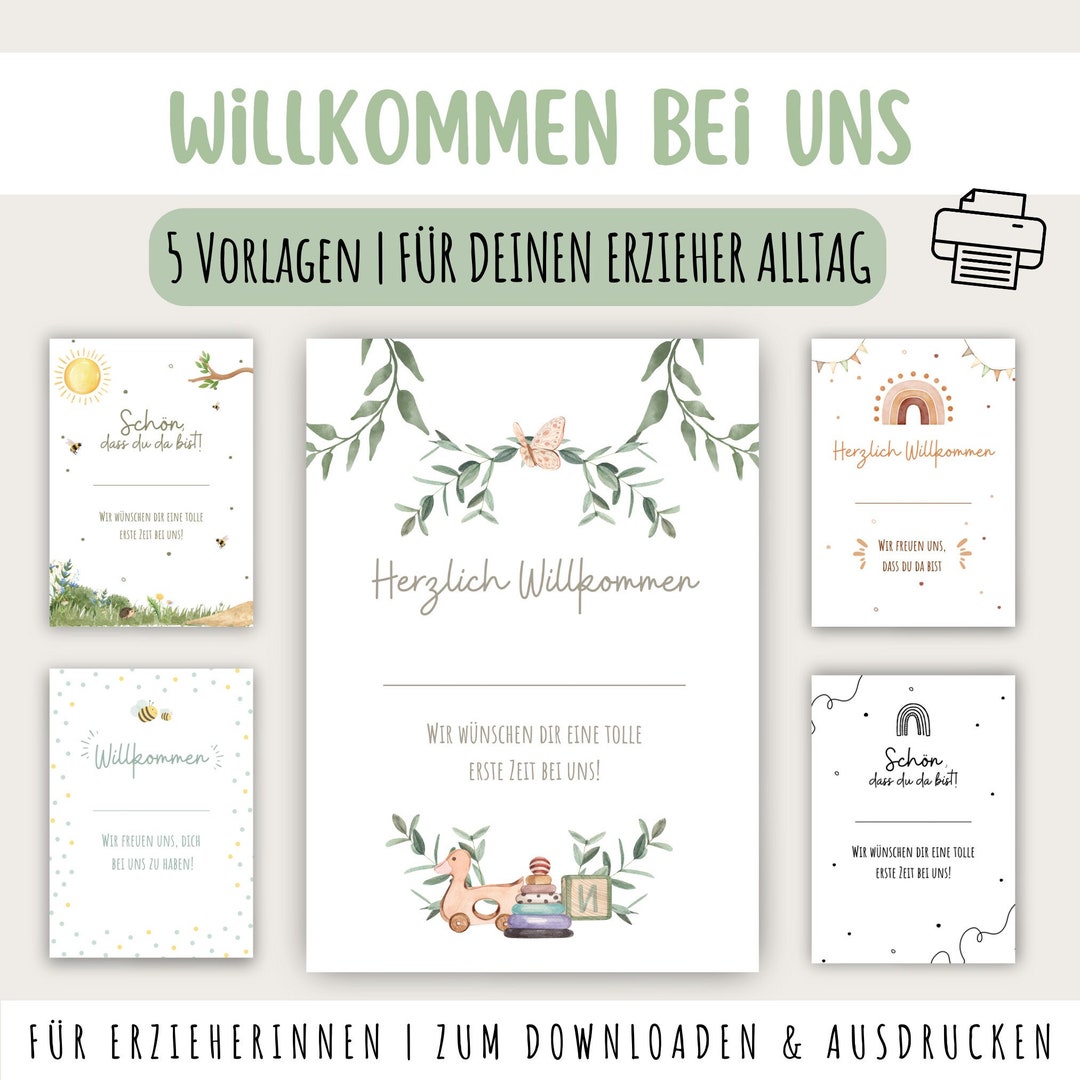 Willkommen bei uns - Zum Ausdrucken Vorlage A4 zu A5 Download Druck Kindergarten Kita Krippe ...