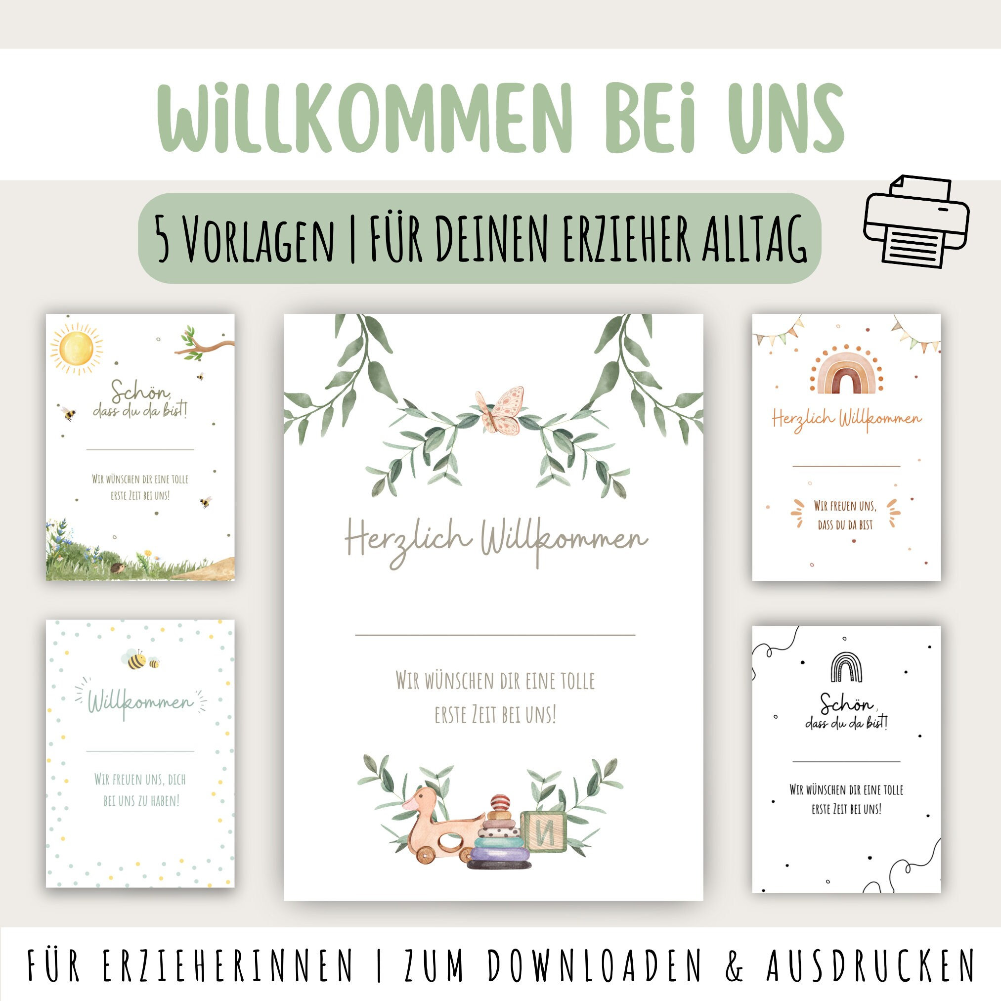 Willkommen bei uns - Zum Ausdrucken Vorlage A4 zu A5 Download Druck Kindergarten Kita Krippe ...